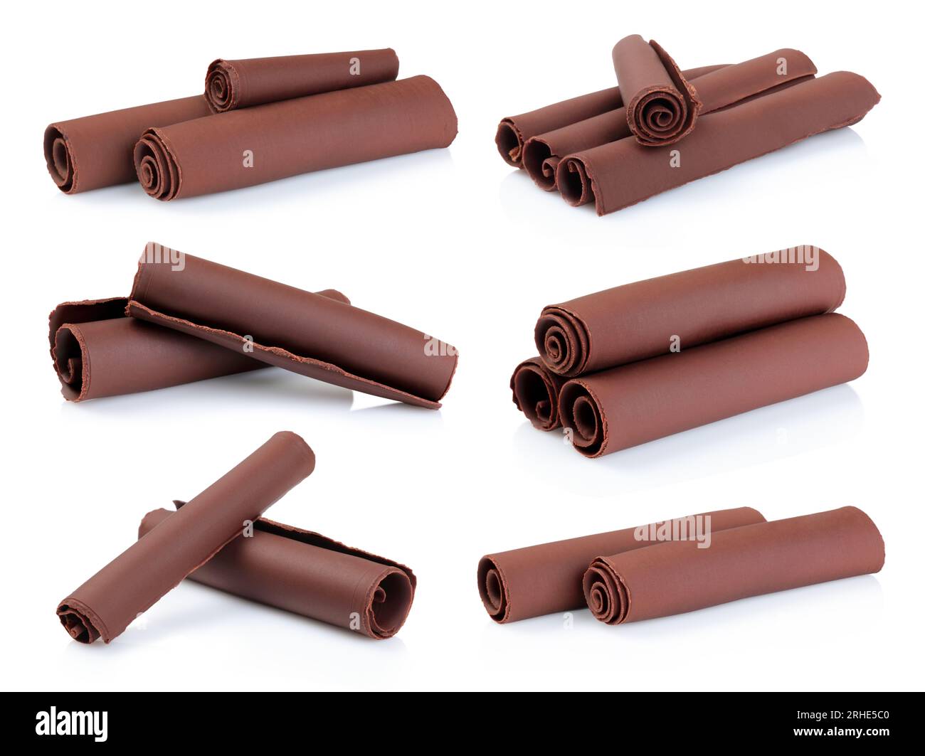 Set of Chocolate Tubes and Curls on white background close-up Stock ...