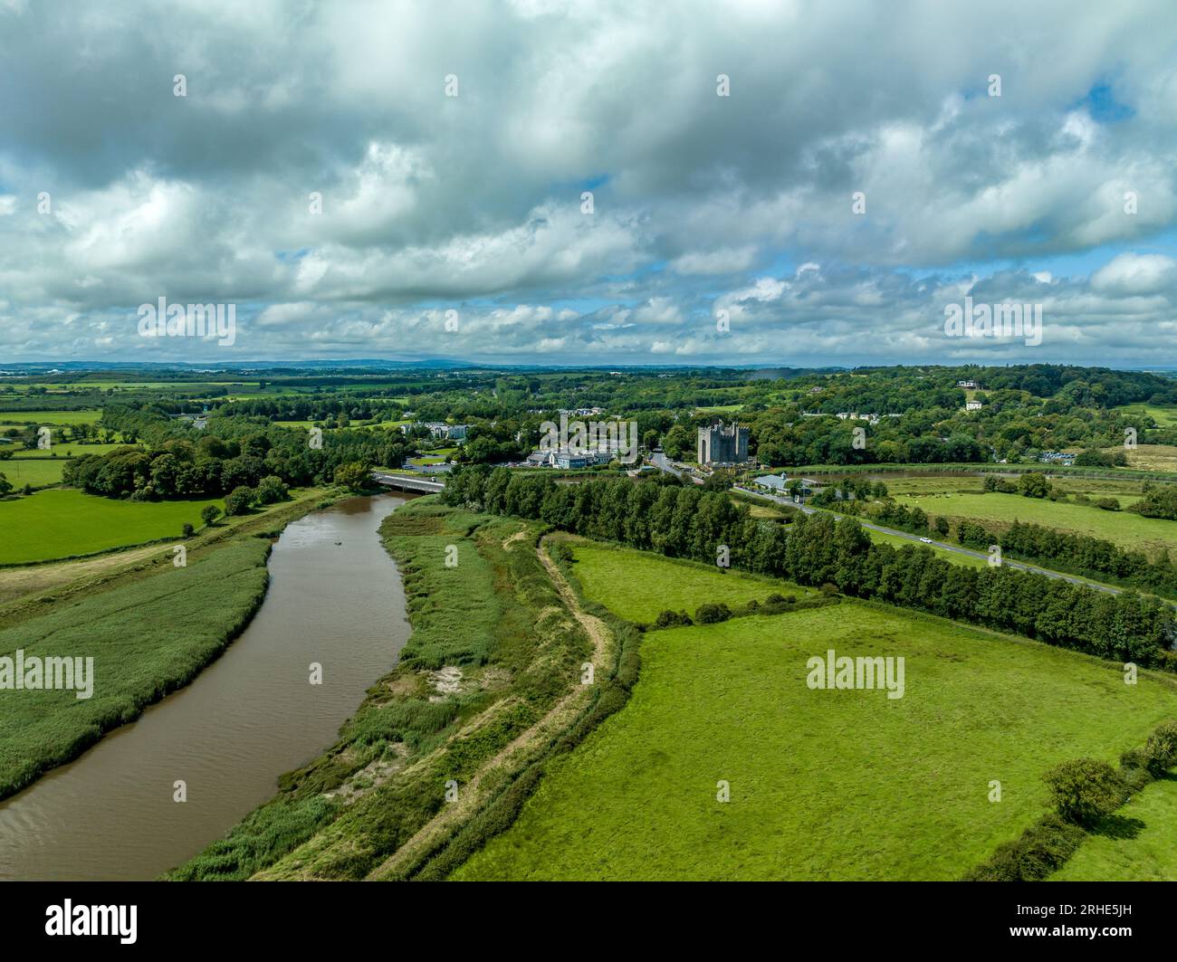 Aerial view of Bunratty Castle large 15th-century tower house in County ...