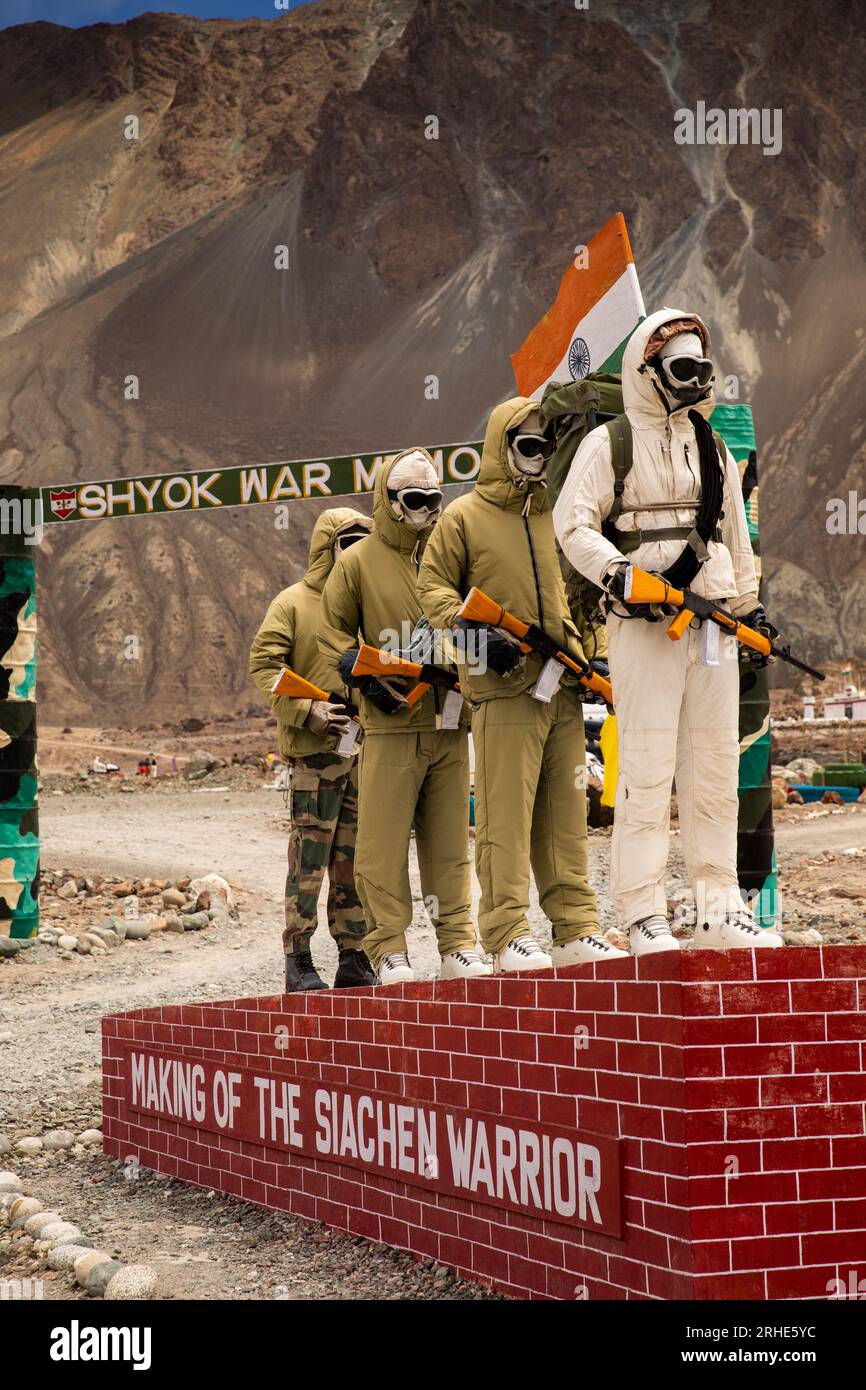India, Ladakh, Nubra Valley, Turtuk, Shyok War Memorial to solders ...