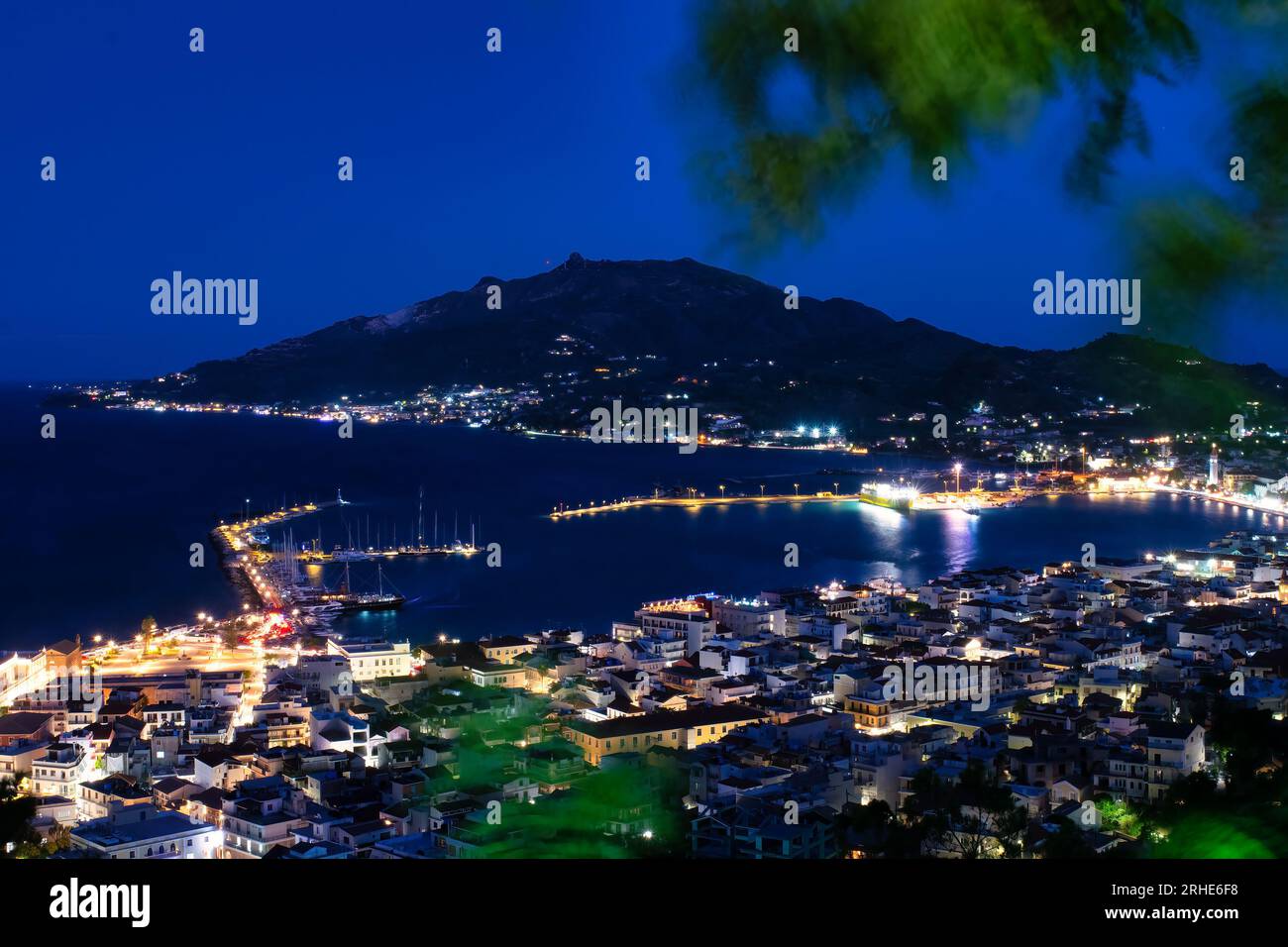 Blue hour of Zakynthos island in Greece. View from Bochali village ...