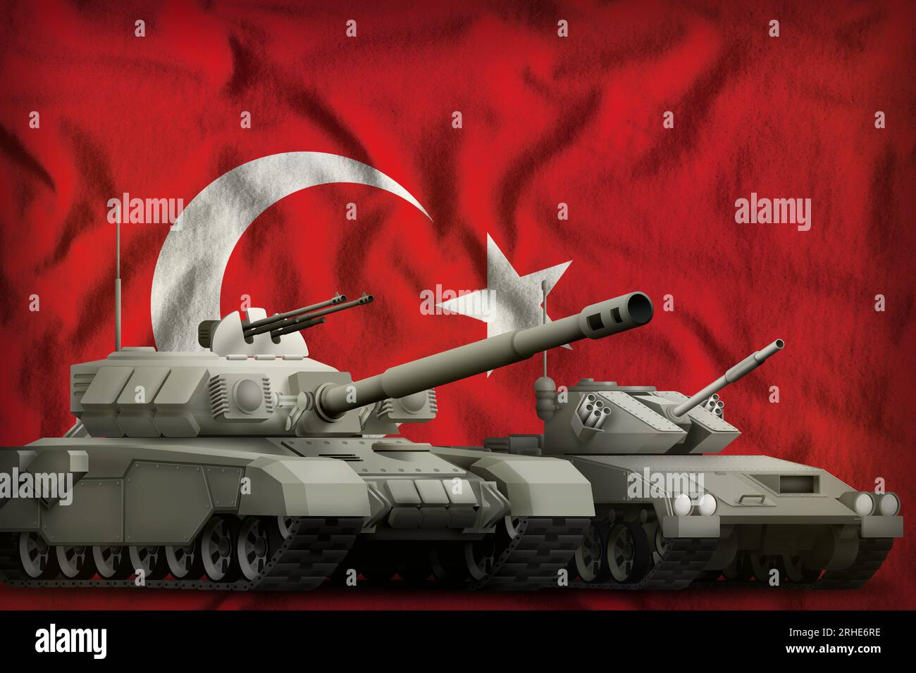 tanks on the Turkey flag background. Turkey tank forces concept. 3d ...