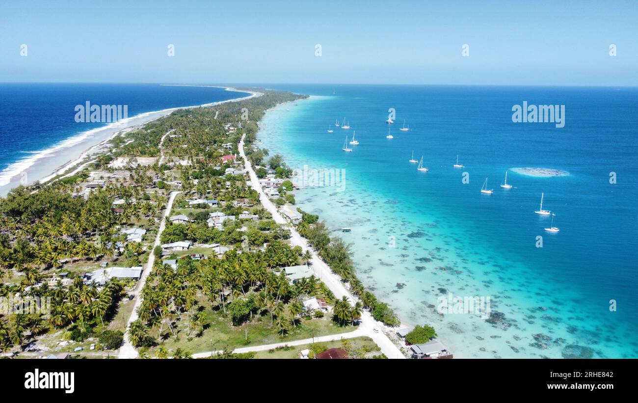 Aerial view of the stunning Fakarava Atoll; French Polynesia Stock ...