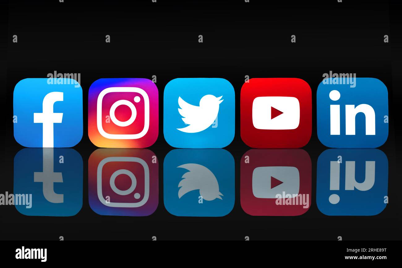 Kiev, Ukraine - September 19, 2022: Collection of popular social media ...