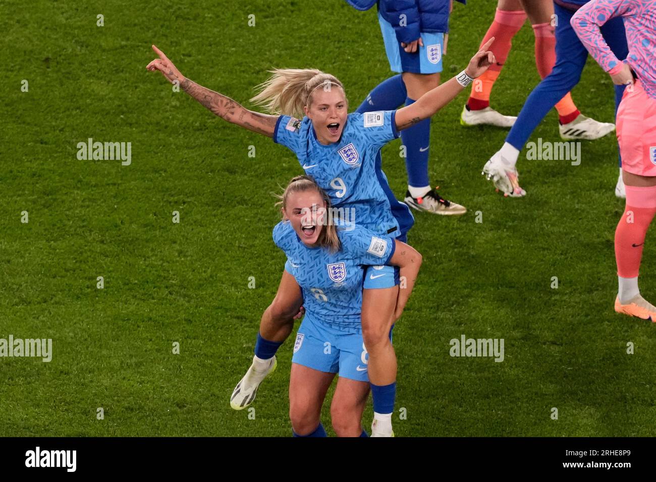 England's Rachel Daly and England's Georgia Stanway celebrate after the ...
