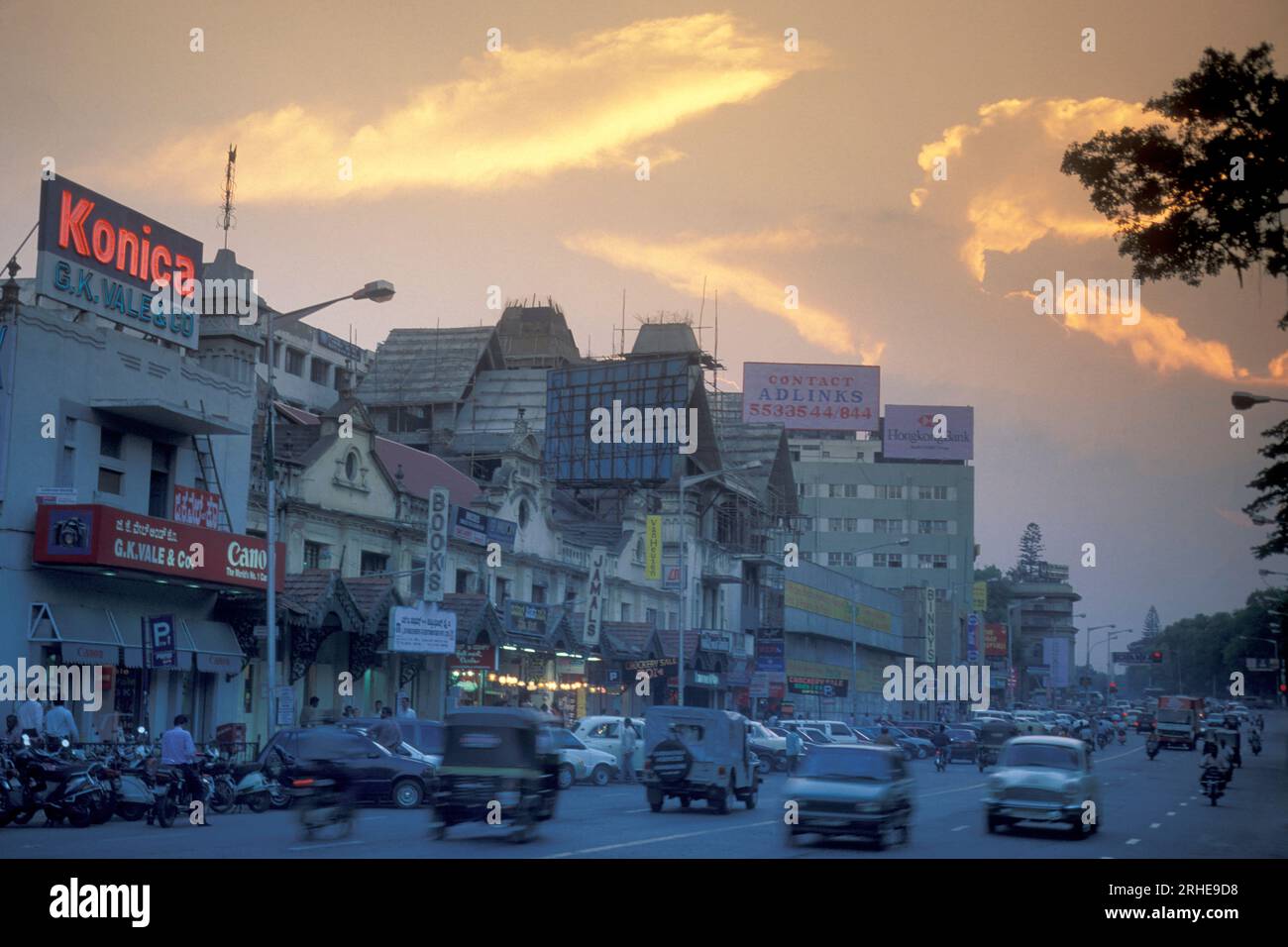 a Road with Shops and Traffic in the city of Bangalore in the Province ...