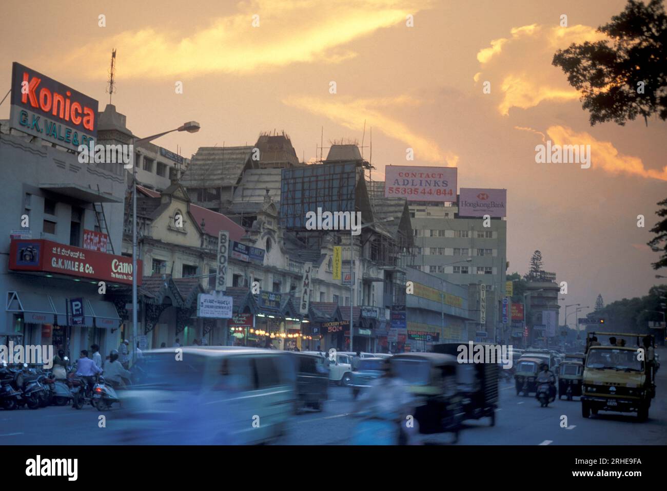 a Road with Shops and Traffic in the city of Bangalore in the Province ...