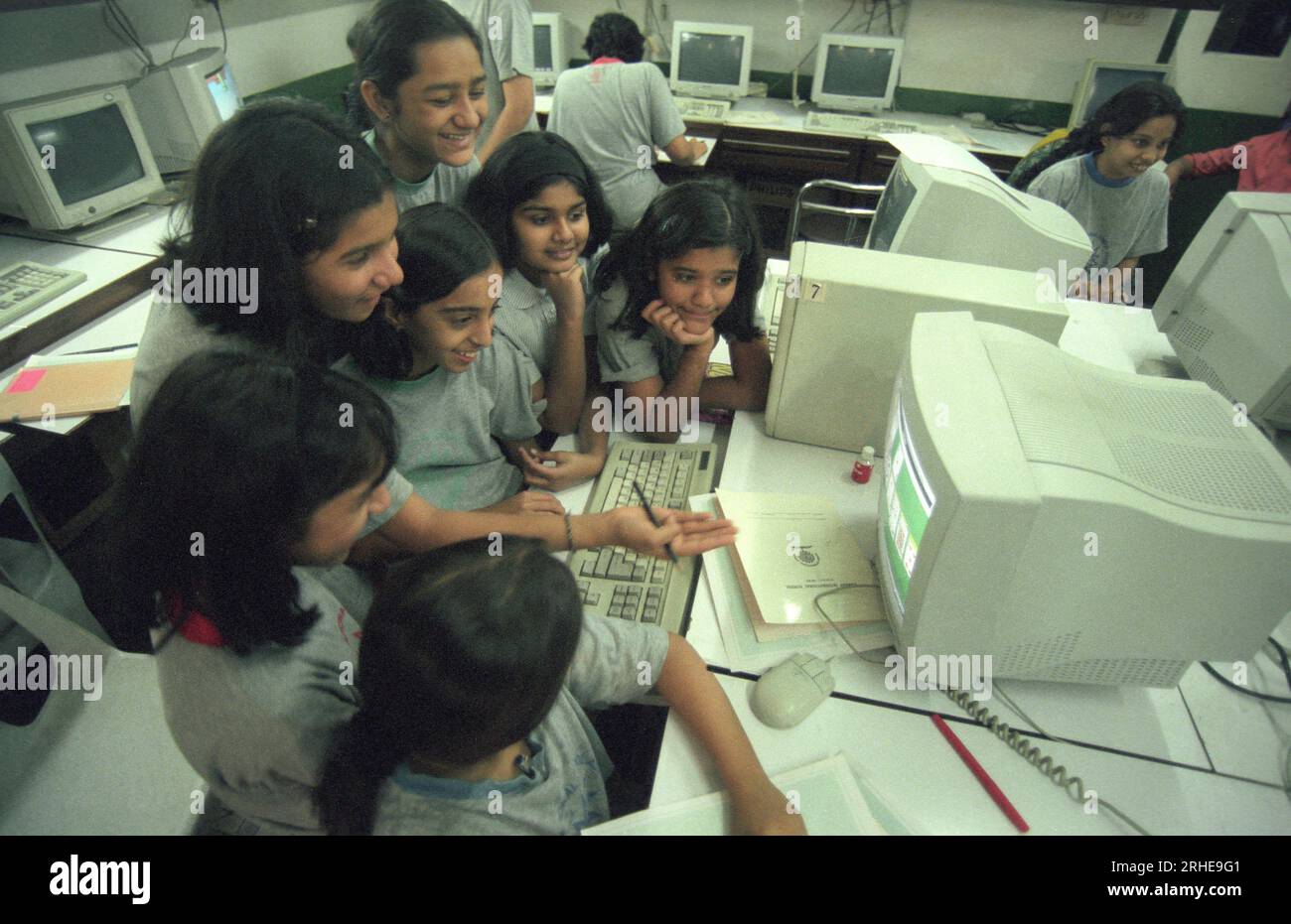 school Children at a Copmputer class in the city of Bangalore in the ...