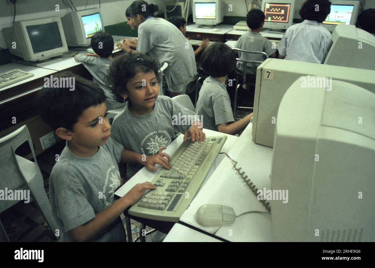 school Children at a Copmputer class in the city of Bangalore in the ...