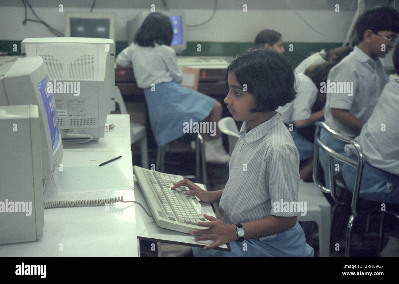 school Children at a Copmputer class in the city of Bangalore in the ...