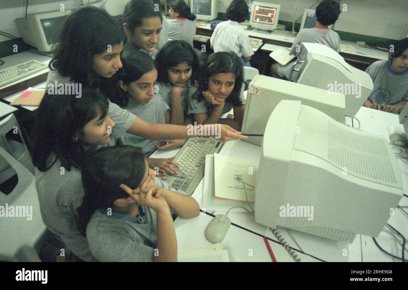 school Children at a Copmputer class in the city of Bangalore in the ...
