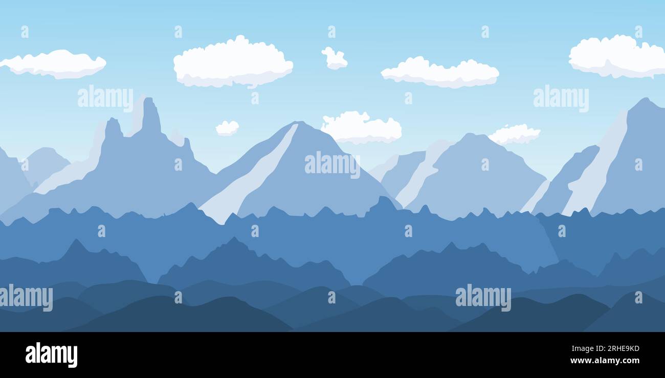 Mountain view. Vector landscape - Alaska. Beautiful blue mountain ...