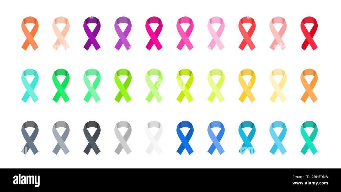 Awareness ribbon simple icon set. Colorful cause awareness isolated ...