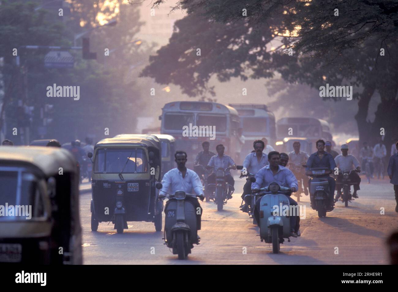Traffic on a road in the city of Bangalore in the Province Karnataka in ...