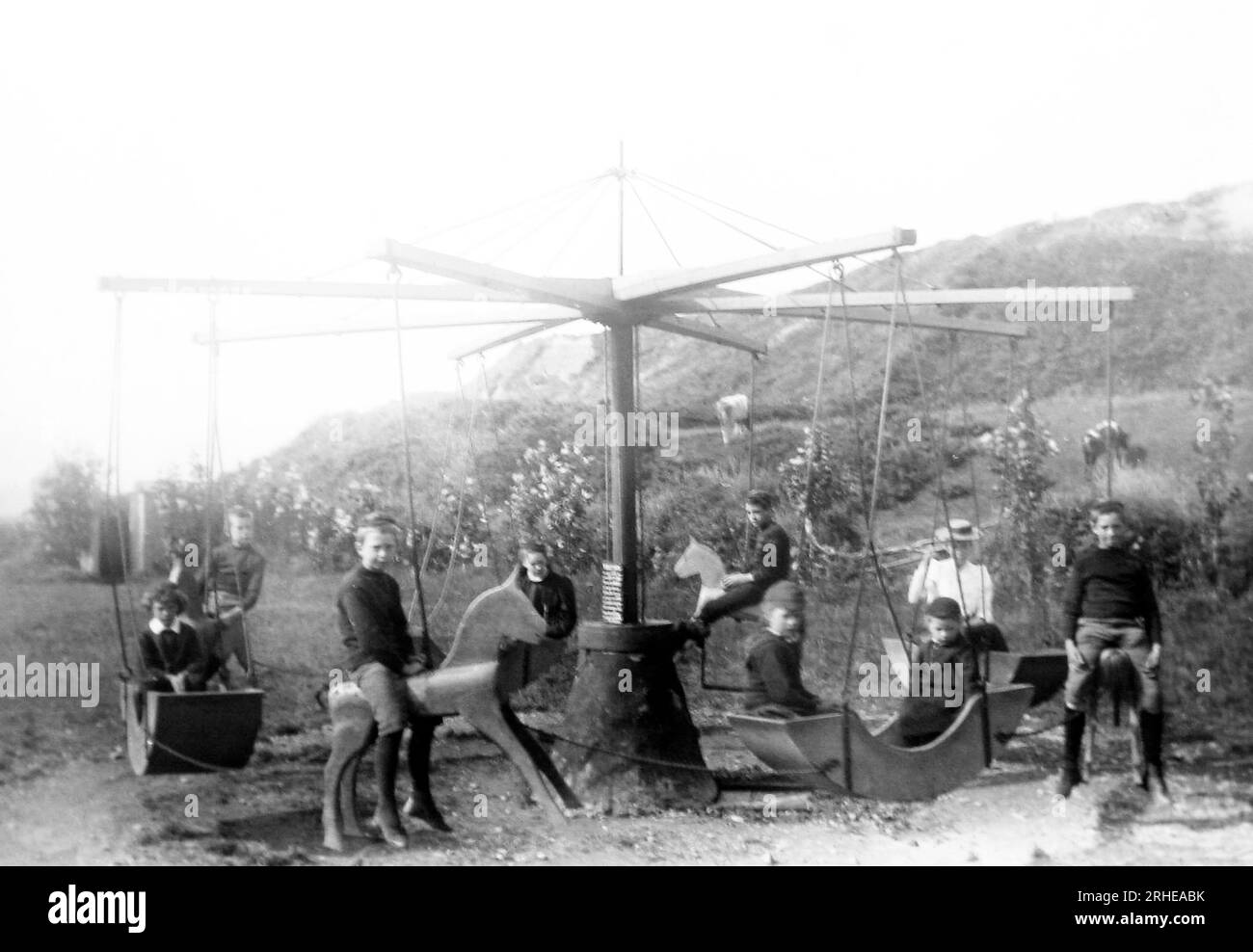 A village fair children's roundabout, Victorian period Stock Photo - Alamy