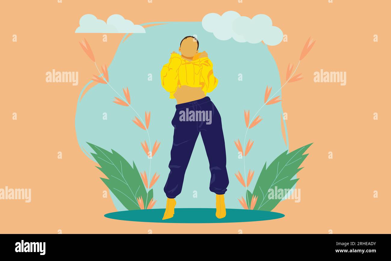 Lifestyle girl vector illustration Concept of loving yourself and a ...