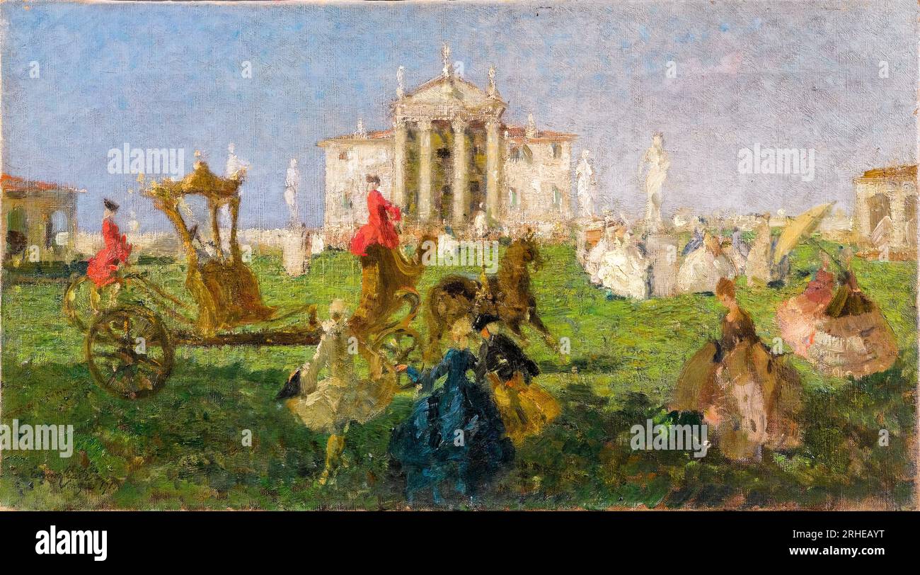 Emma Ciardi, Horse-drawn carriage ride in front of Villa Capra ...