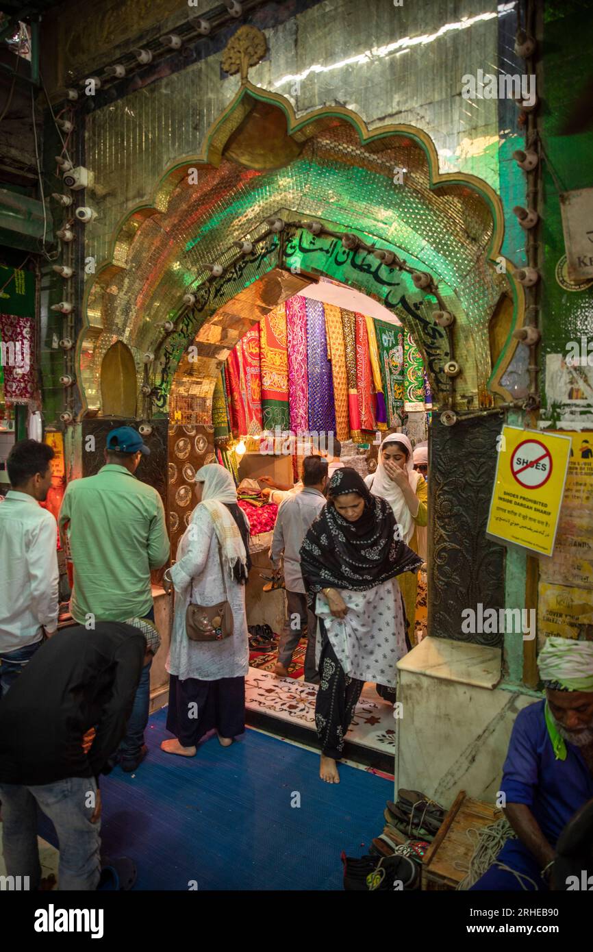 India, Delhi, Nizamuddin West, talls at entrance to to Dargah ...
