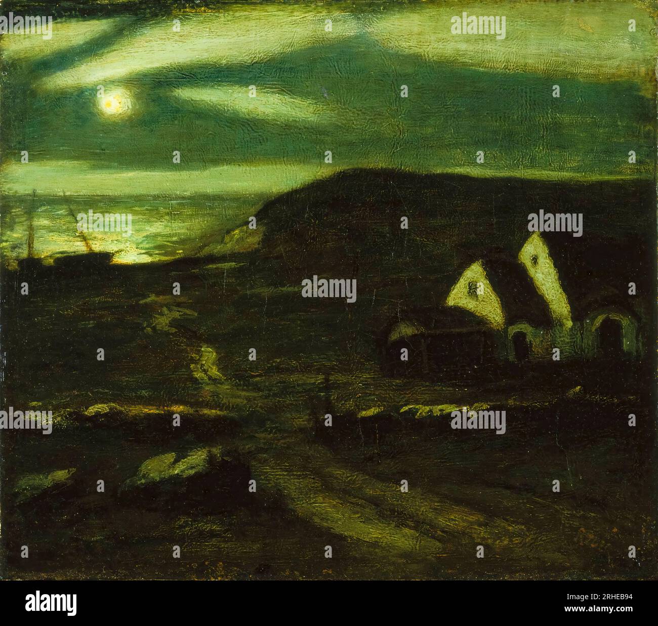 Albert Pinkham Ryder, Fisherman's Hut, landscape painting in oil on ...