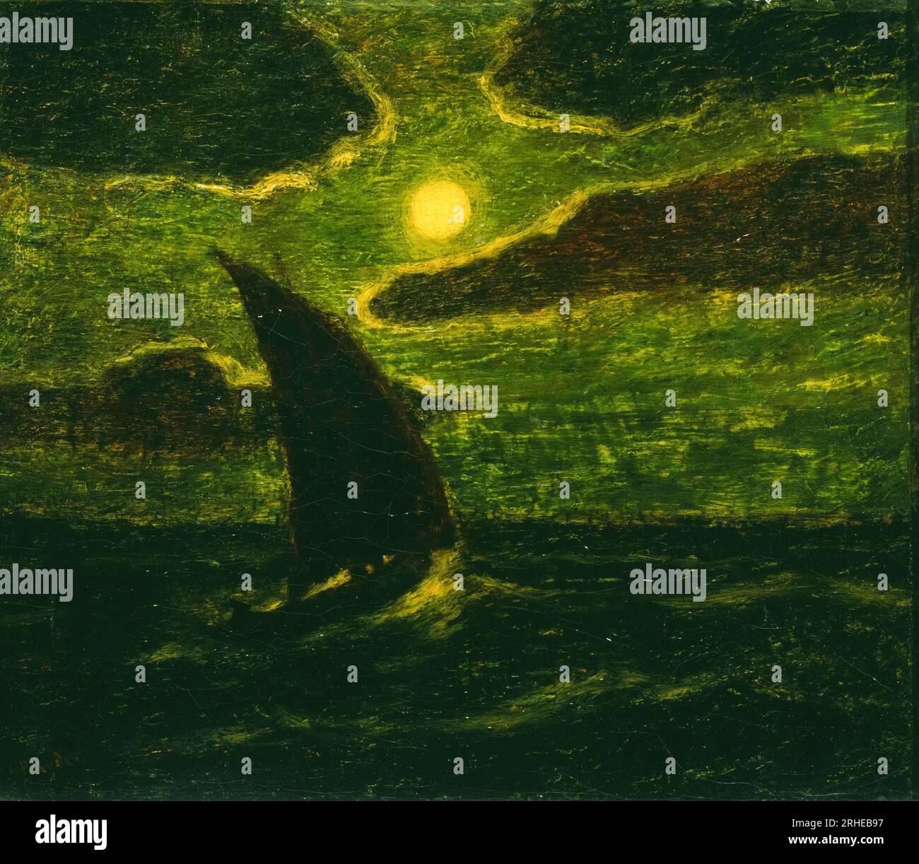 Albert Pinkham Ryder, Sailing by Moonlight, painting in oil on canvas ...