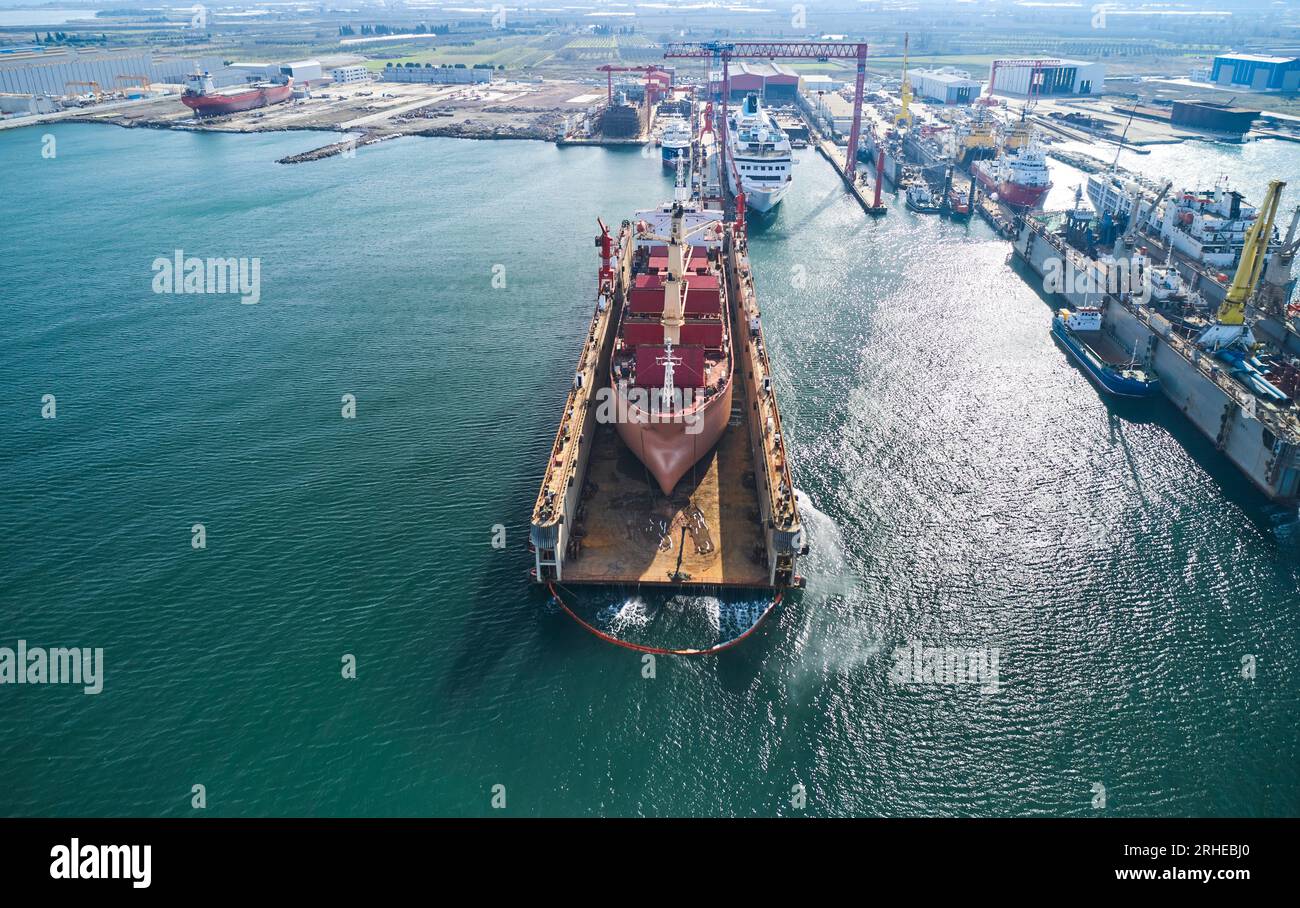 import export dock. cargo ships .beautiful cargo ship parking in port ...
