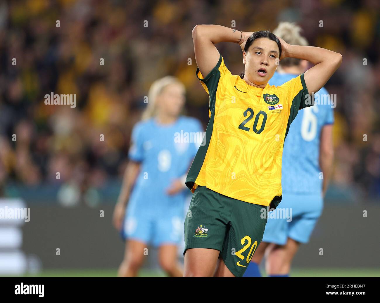 Sydney, Australia. 16th Aug, 2023. Australia's Sam Kerr reacts after ...