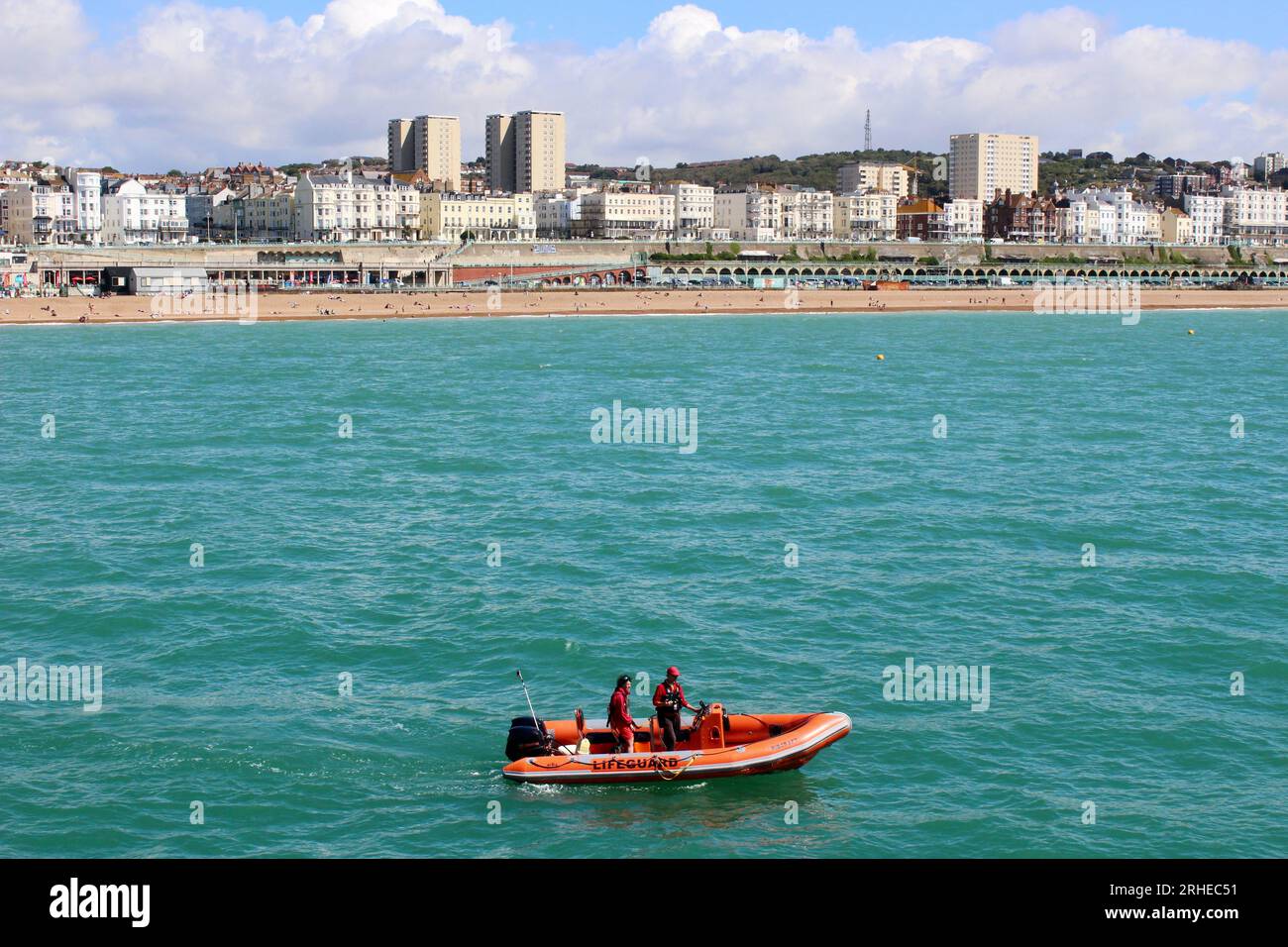 a lifeguard boat in the sea at brighton sussex england uk Stock Photo ...