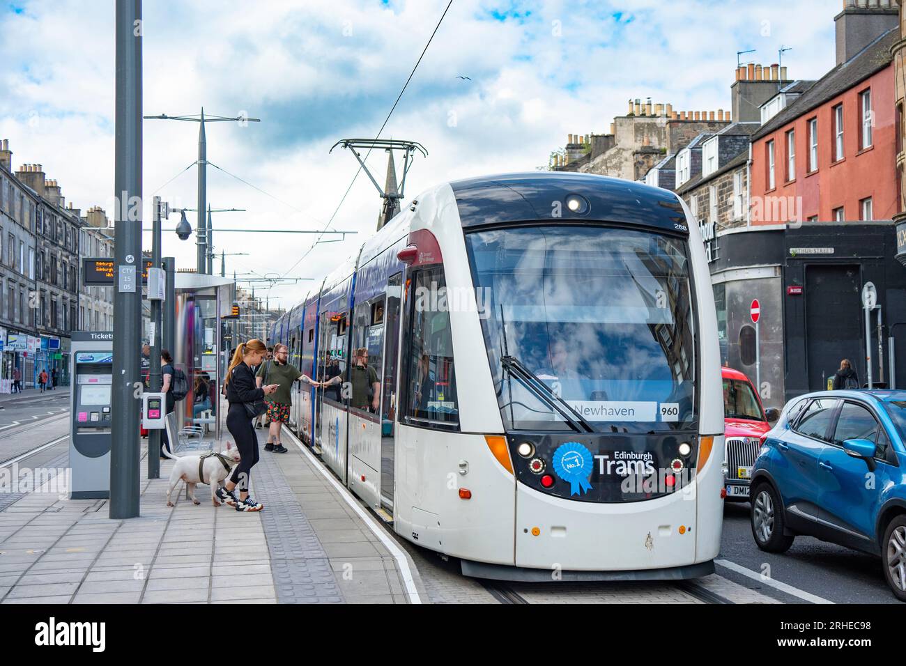 Edinburgh tram running on Leith Walk in Leith, Edinburgh, Scotland, UK ...