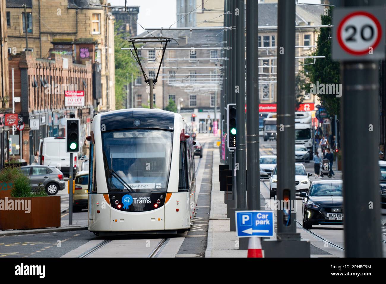 Edinburgh tram running on Leith Walk in Leith, Edinburgh, Scotland, UK ...