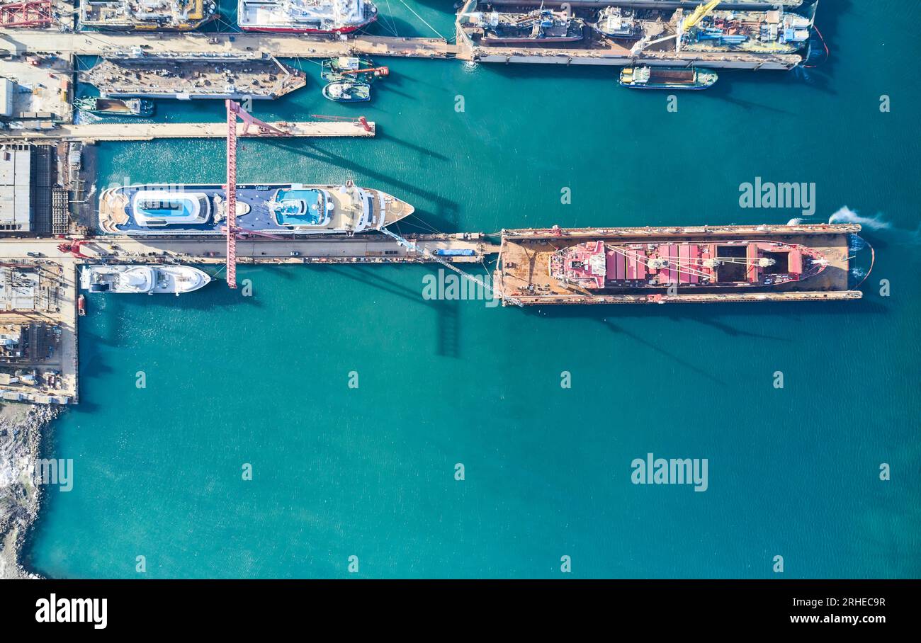 import export dock. cargo ships .beautiful cargo ship parking in port ...