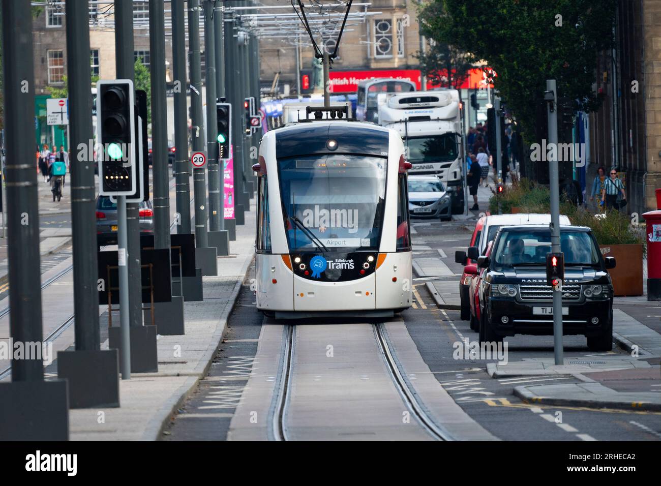 Edinburgh tram running on Leith Walk in Leith, Edinburgh, Scotland, UK ...