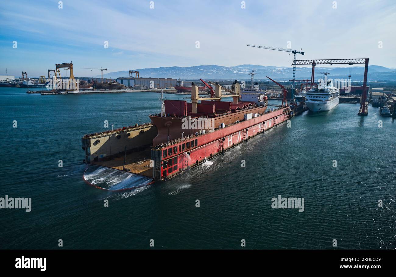 import export dock. cargo ships .beautiful cargo ship parking in port ...