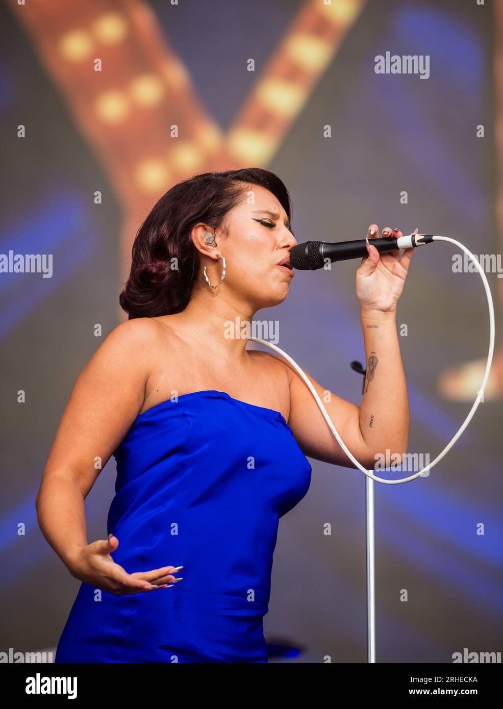 Uk singer and Brit award winner 2024 Raye performing live on the main ...