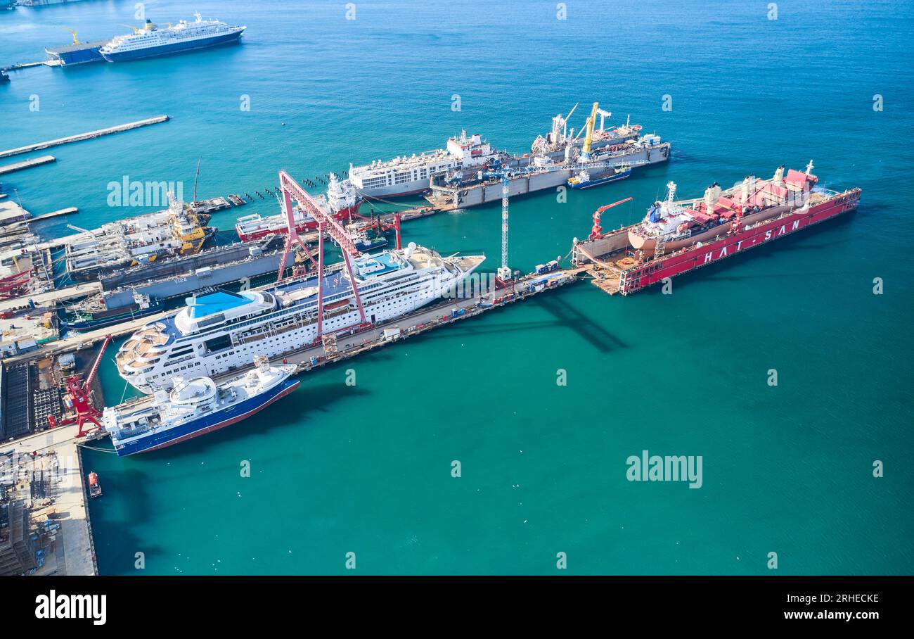 import export dock. cargo ships .beautiful cargo ship parking in port ...