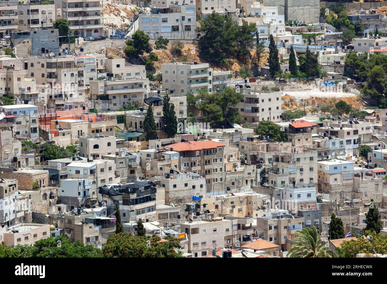 View from above of the Palestinian district of Silwan in the East ...
