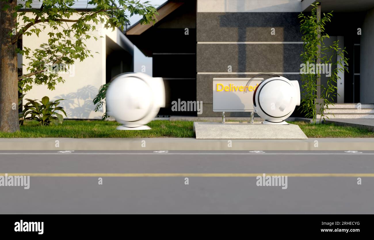 futuristic delivery and flying magnetic levitation robot transportation ...