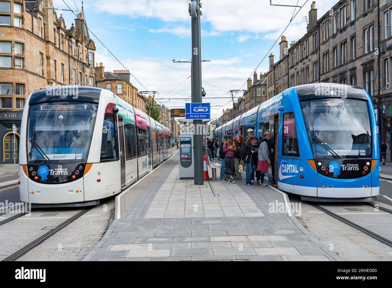 Edinburgh tram running on Leith Walk in Leith, Edinburgh, Scotland, UK ...