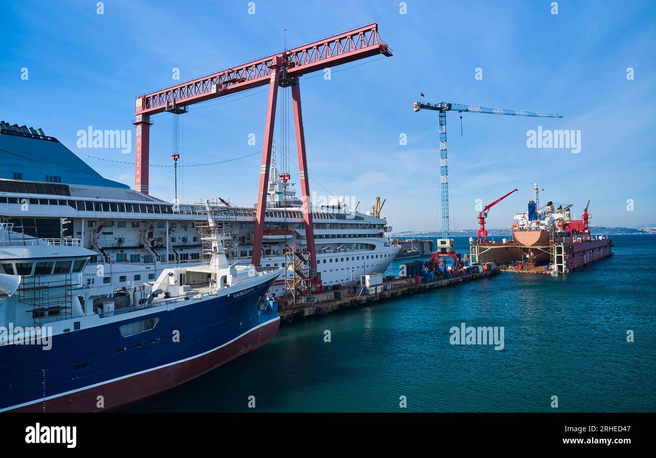 import export dock. cargo ships .beautiful cargo ship parking in port. dock for import and ...