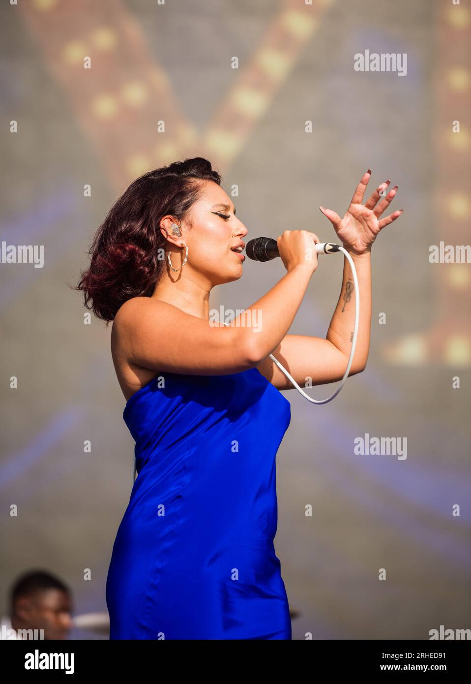 Uk singer and Brit award winner 2024, Raye performing live on the main ...