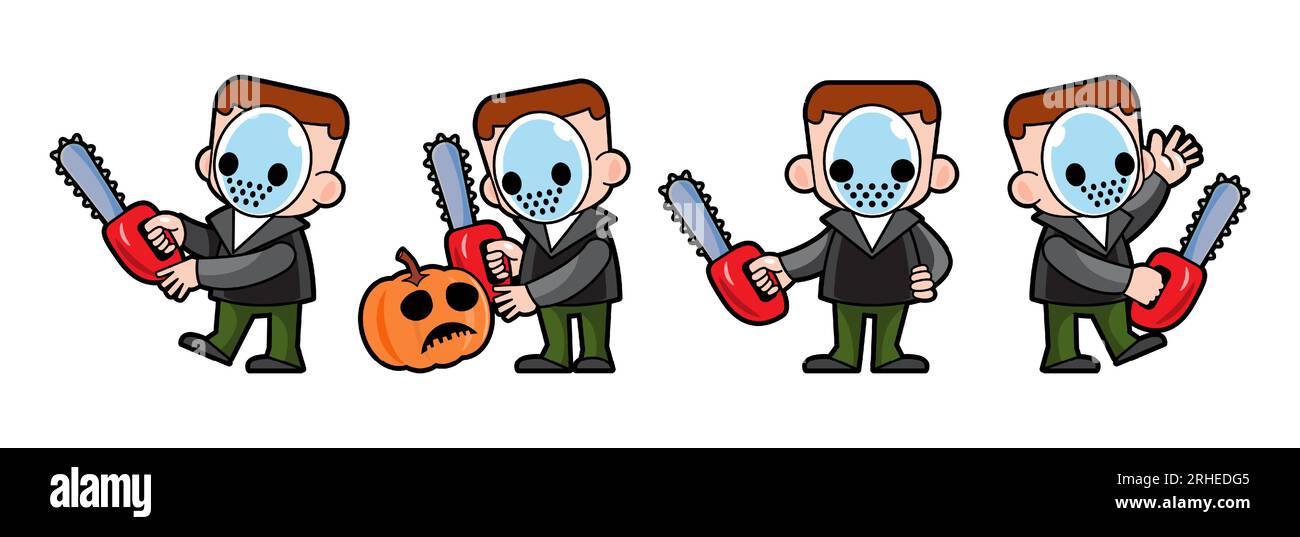 Set of cute Murderer cartoon characters . Halloween concept . Isolate ...