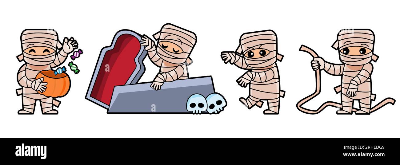 Set of cute Mummy cartoon characters . Halloween concept . Isolate ...