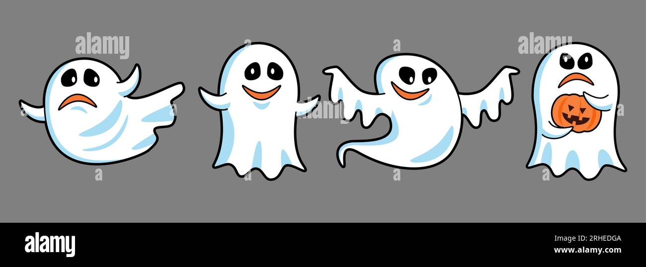 Set of cute White cloth ghost cartoon characters . Halloween concept ...