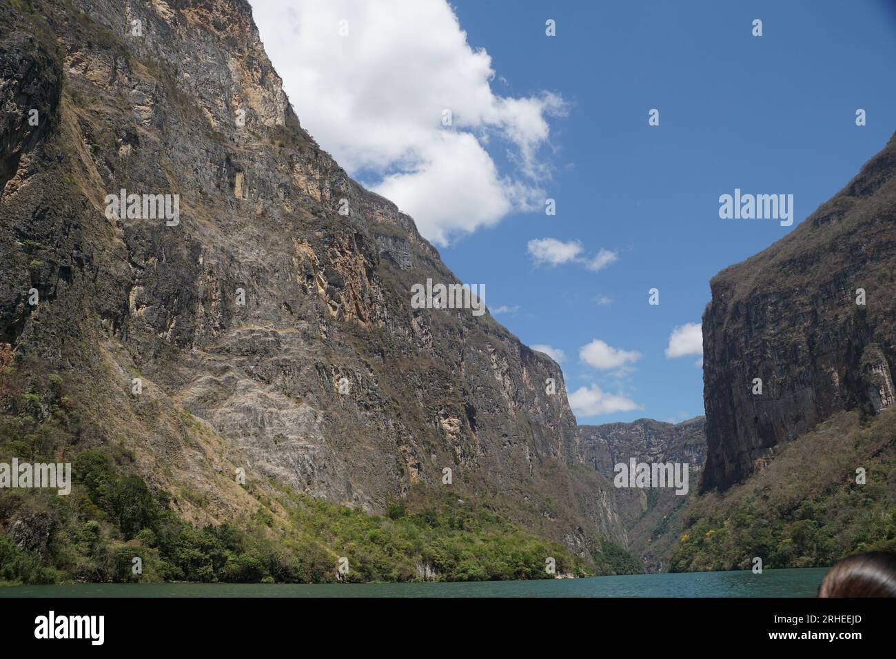 sumidero canyon, clouds, sky, vegetation, mountains, tourist, river at ...
