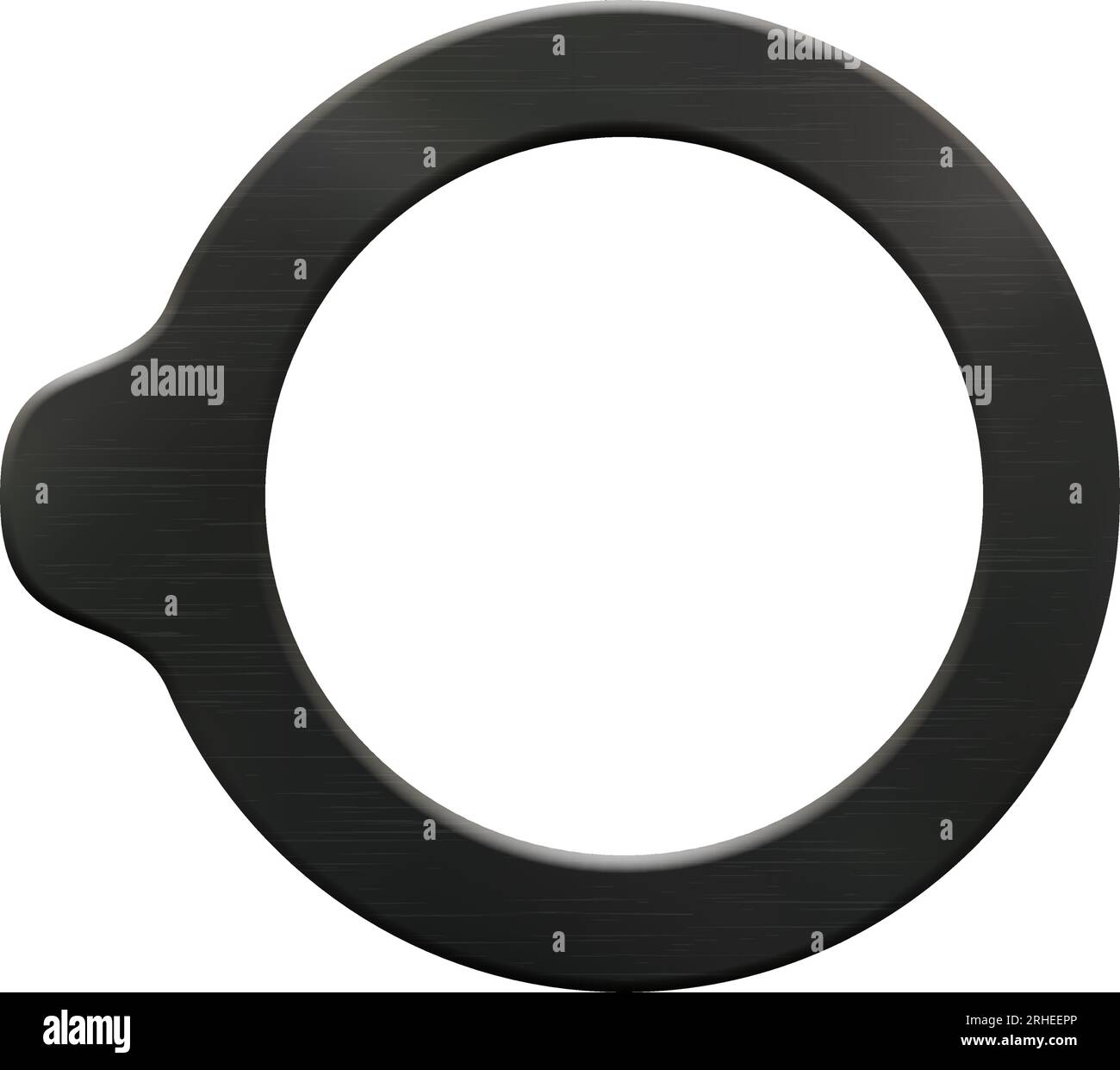 A rubber black round gasket with a slight protrusion or eyelet with a ...