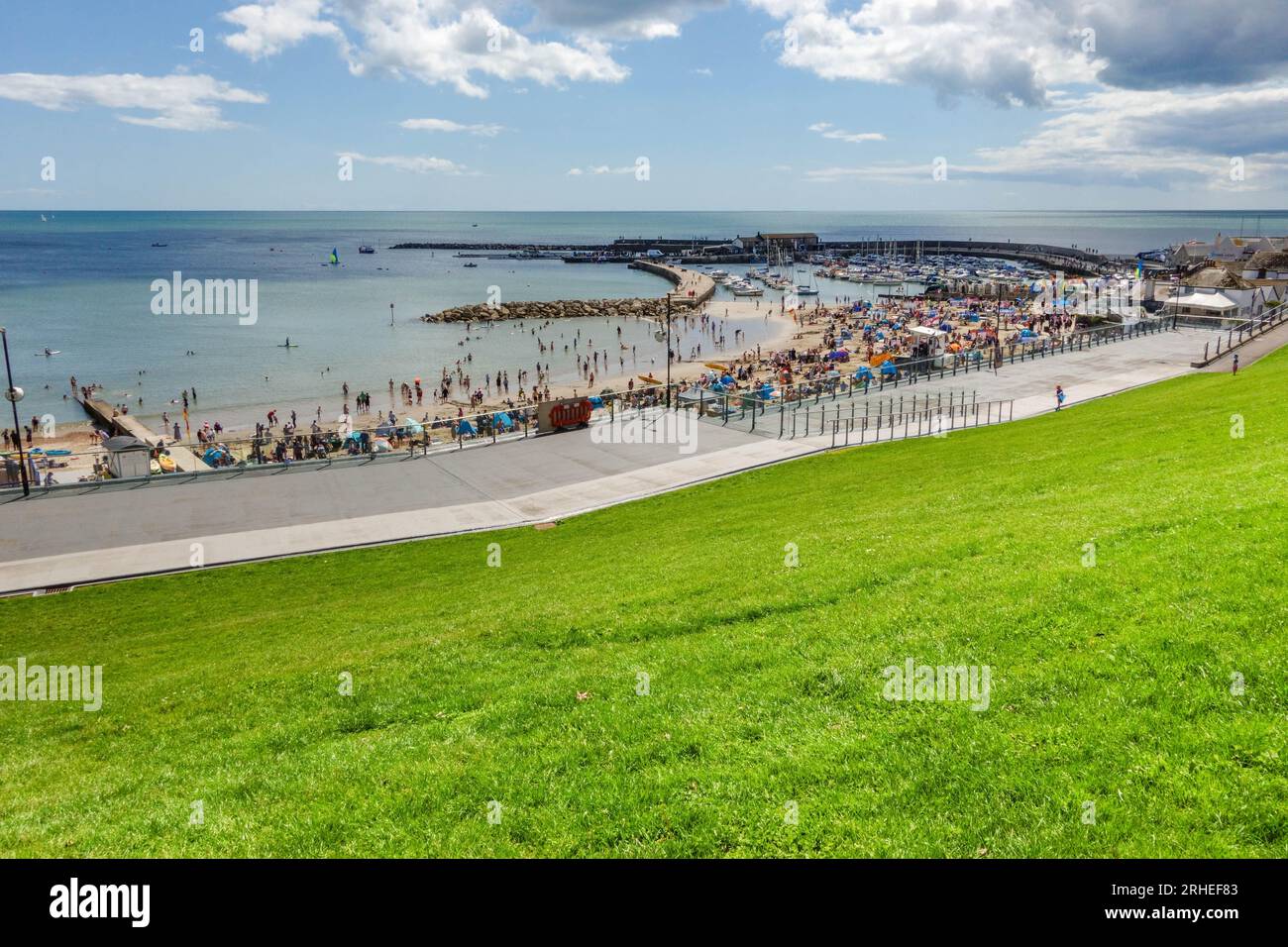 View across the beach and harbour from the Langmoor and Lister Gardens ...