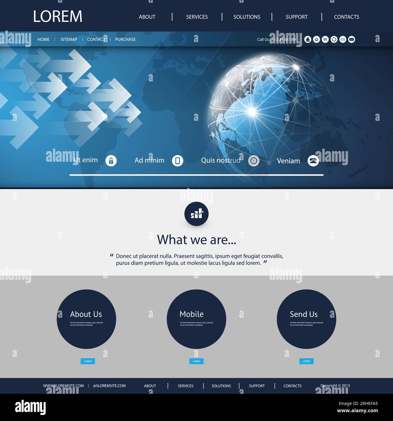 Website Template with World Map and Earth Globe, Global Networks Design ...