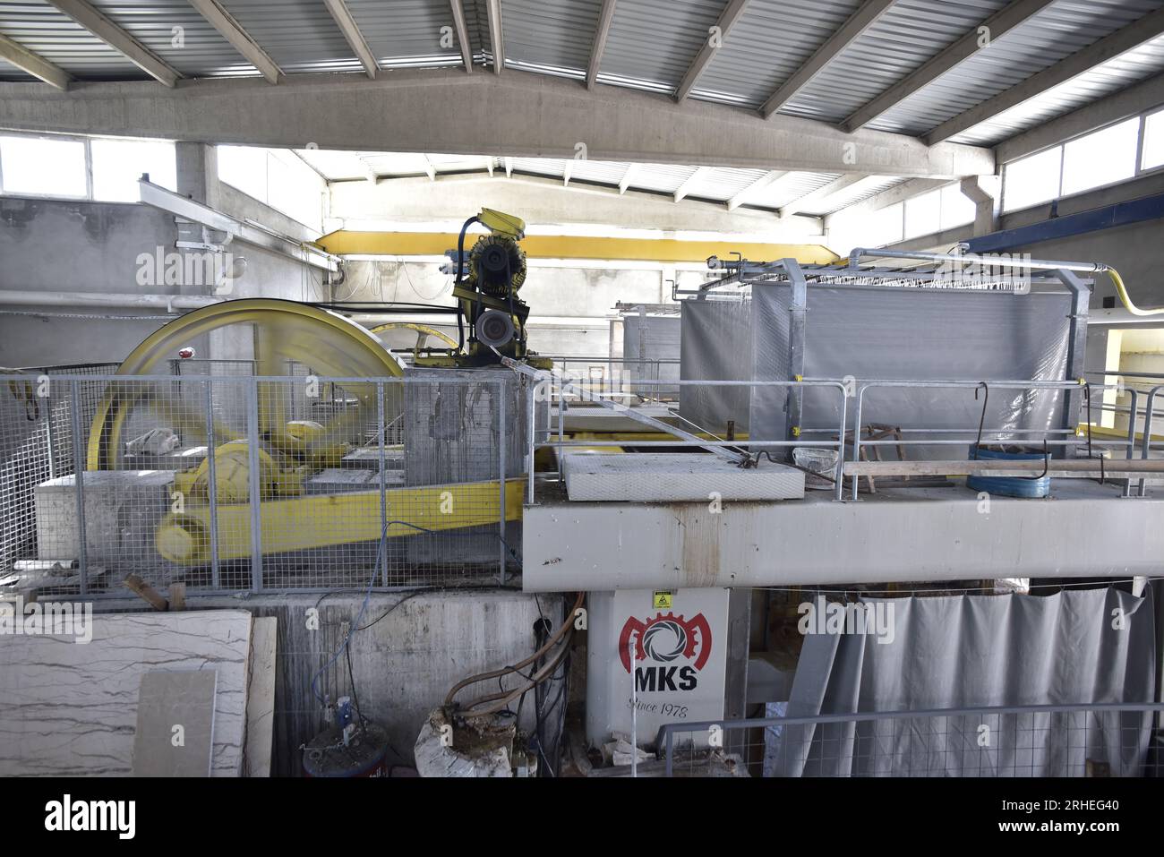 man in stone cutting factory/workshop. stone mine. marble mine ...