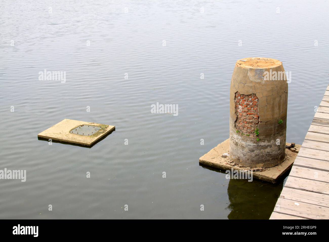 Broken concrete buildings in the river, north china Stock Photo - Alamy