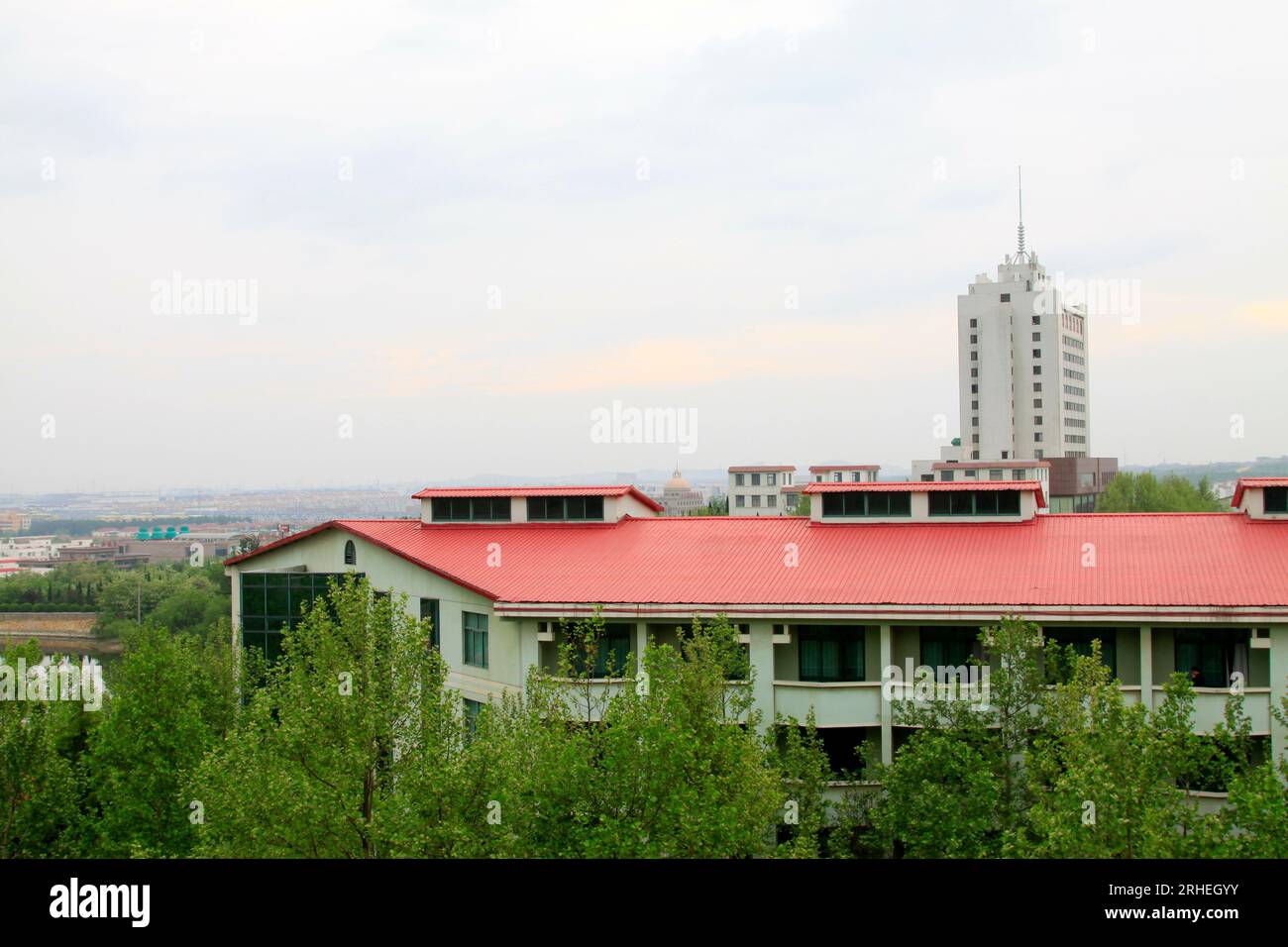 red-roofed buildings in a park, china Stock Photo - Alamy