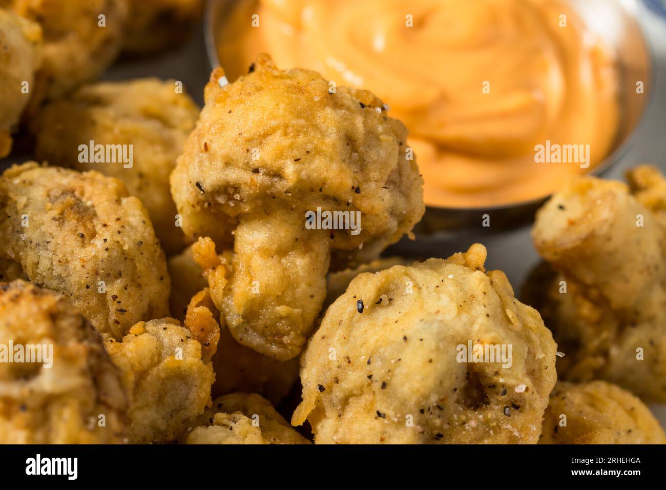 Homemade Deep Fried Mushrooms with Spicy Mayo Stock Photo - Alamy