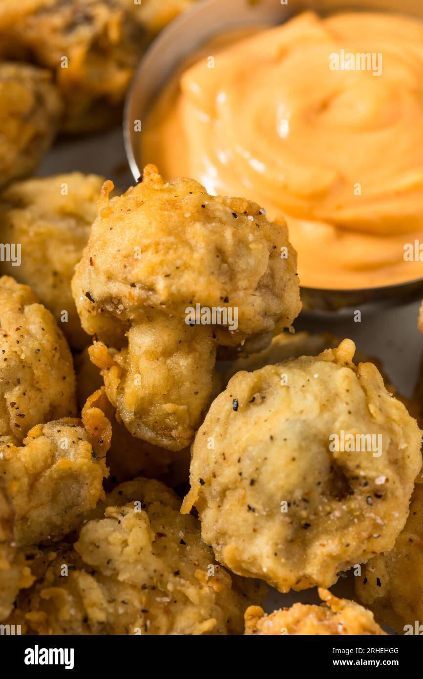 Homemade Deep Fried Mushrooms with Spicy Mayo Stock Photo - Alamy